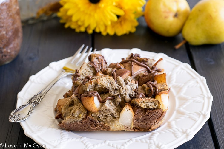 Nutella Pear French Toast Casserole - Love In My Oven