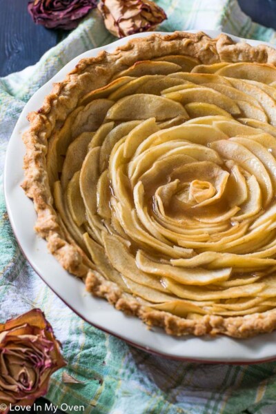 Salted Caramel Apple Rose Pie - Love In My Oven