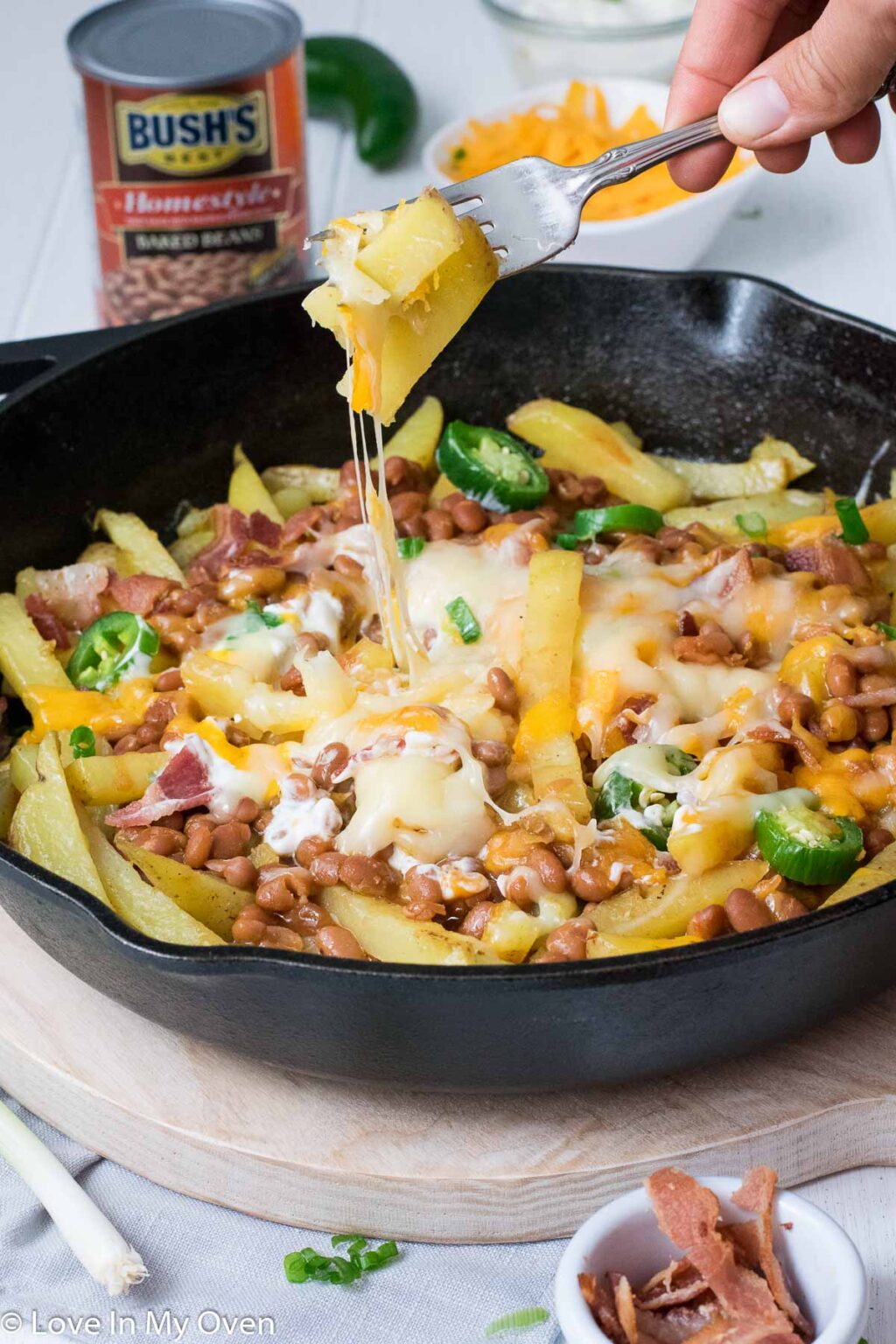Skillet Loaded Cheese Fries - Love In My Oven
