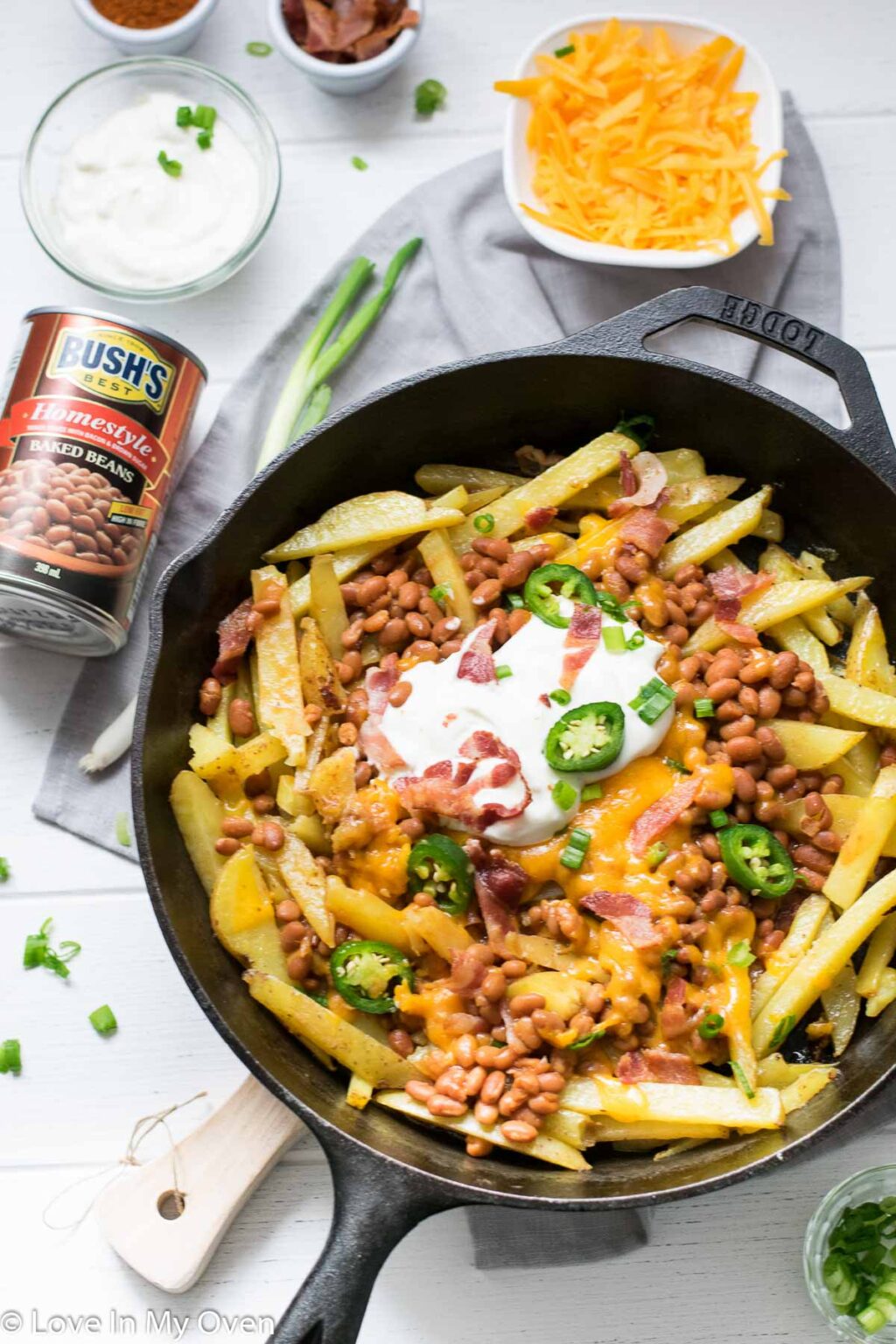 Skillet Loaded Cheese Fries - Love In My Oven